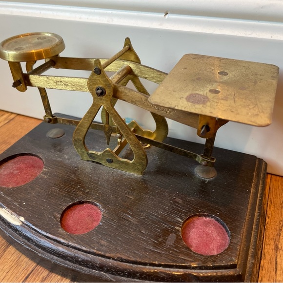 Other | Antique English Brass Postal Scale Postage Memorabilia W Wooden ...